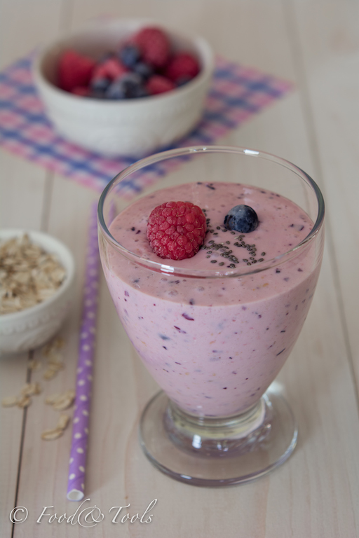 A Smoothie with Oatmeal, Raspberries, Blueberries and Chia Seeds ...