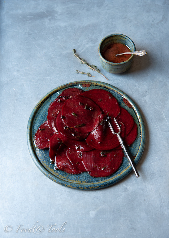 Raw Beetroot Slices with Cocoa, Balsamic Thyme Vinaigrette – Food and Tools